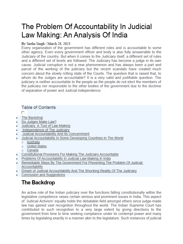 The Problem of Accountability in Judicial Law Making | PDF | Article ...
