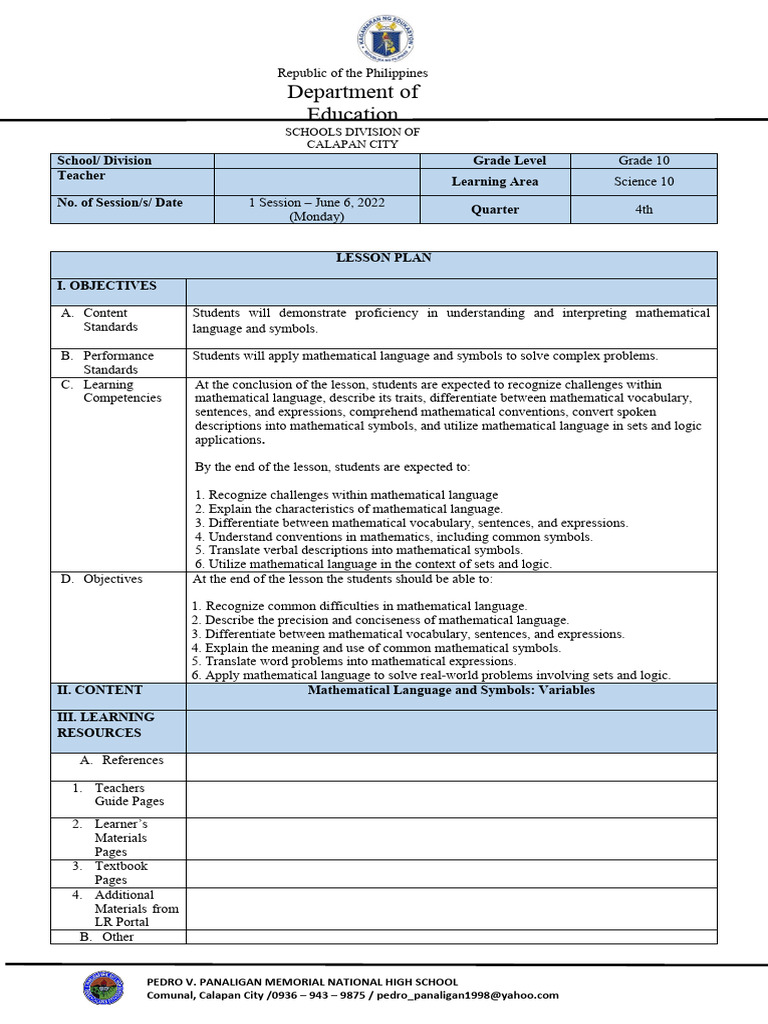 7E Detailed Lesson Plan | PDF | Mathematics | Logic
