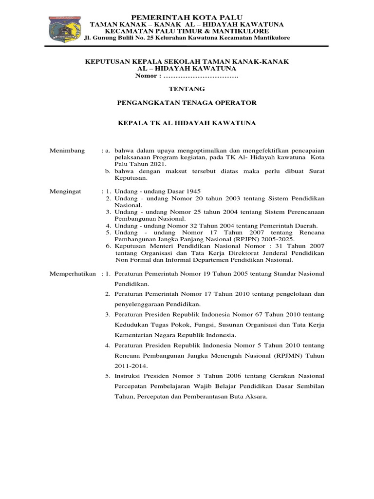 Contoh Surat Tugas Operator Sekolah | PDF