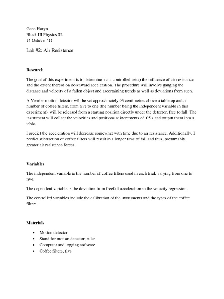 Air Resistance Effects on Falling Objects | PDF | Acceleration | Drag ...