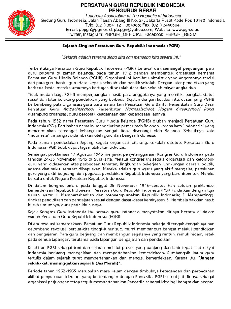 Sejarah PGRI: Dari 1912 hingga Kini | PDF
