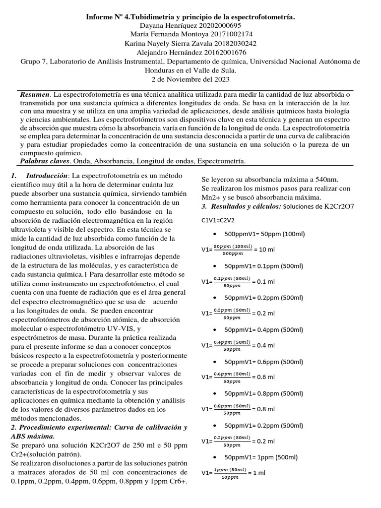 Copia De Practica 4 Pdf Espectrofotometria Electrodinámica
