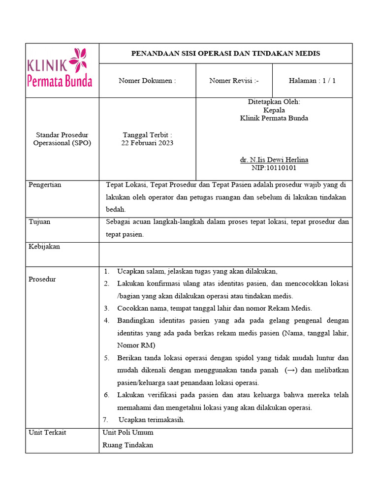 2.2.4 Sop Penandaan Sisi Operasi Dan Tindakan Medis | PDF