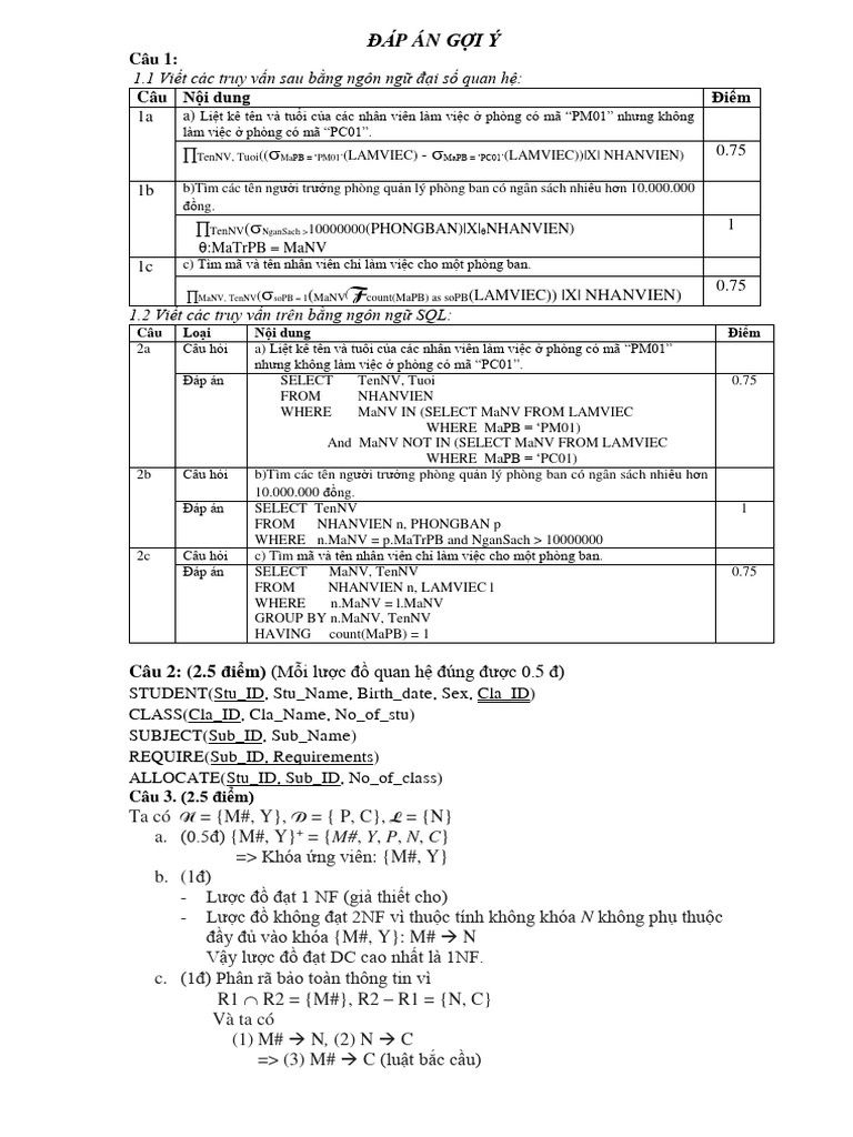 3 - He - CSDL - Dap An - (CLC) | PDF