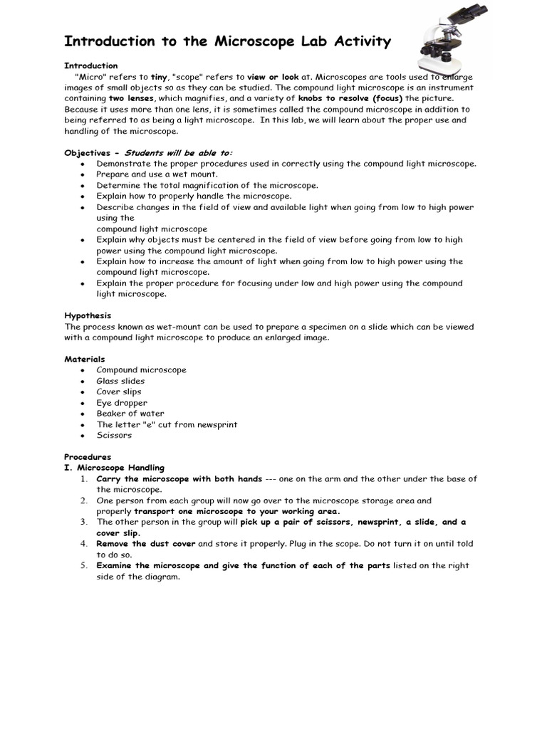 Activity - Intro To Microscopes | PDF | Microscope | Glass Applications