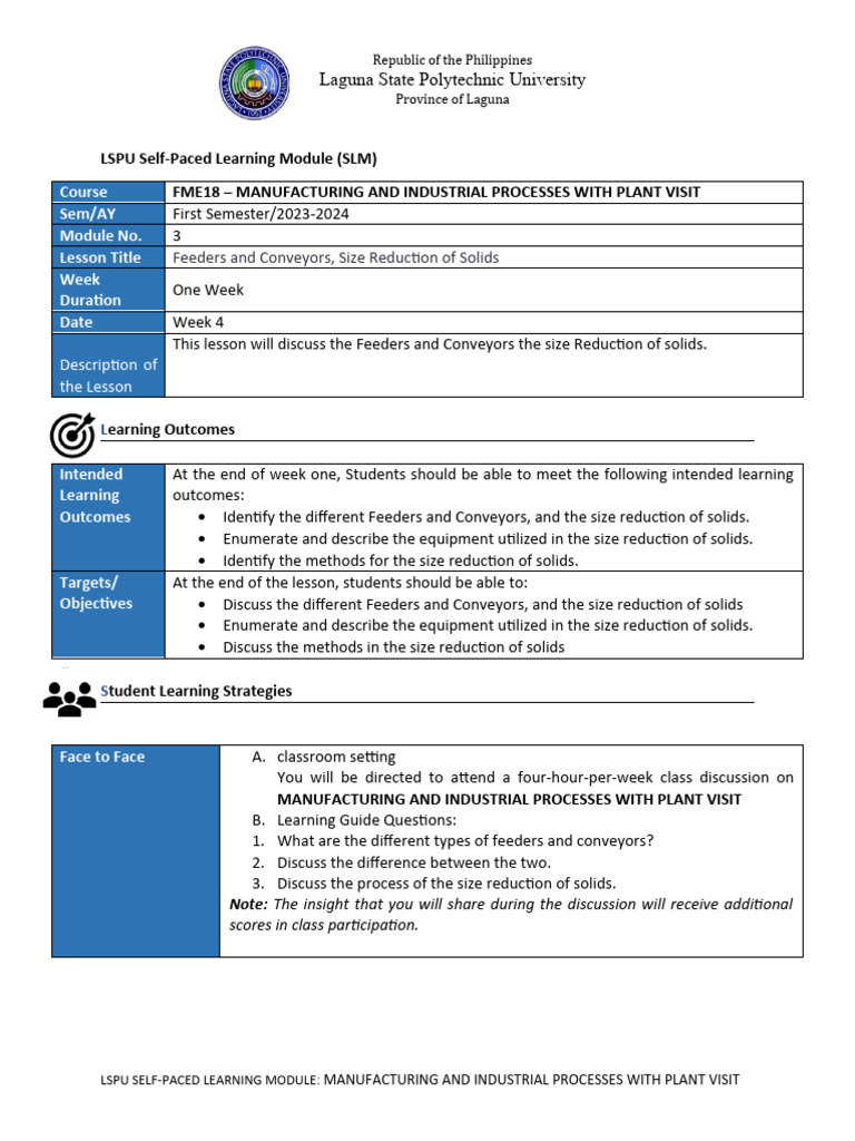 Bsme Fme18 SLM3 | PDF | Mill (Grinding) | Equipment