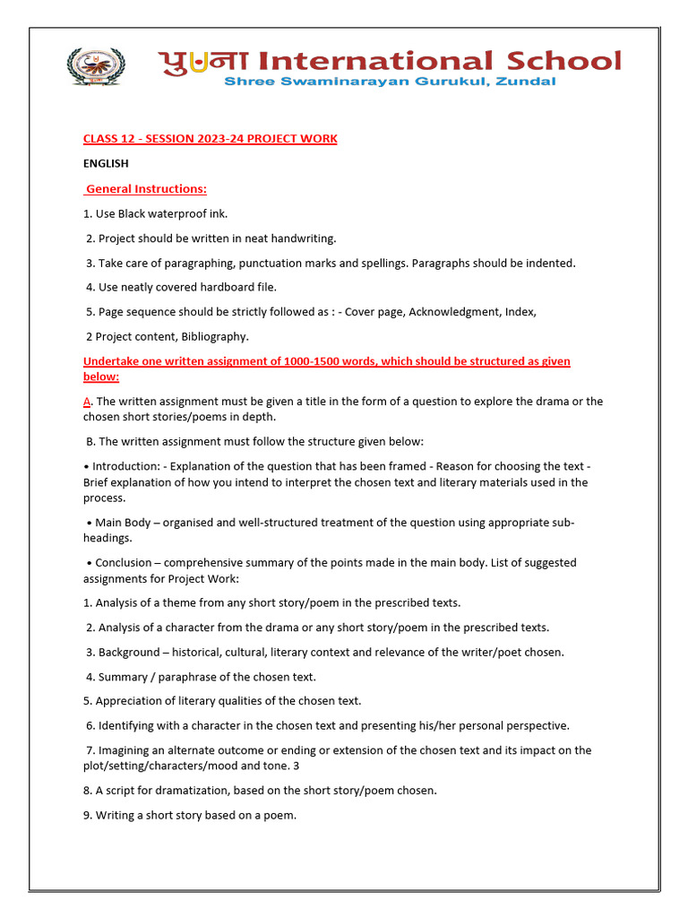 Class 12 English Project Guidelines | PDF | Poetry | Communication