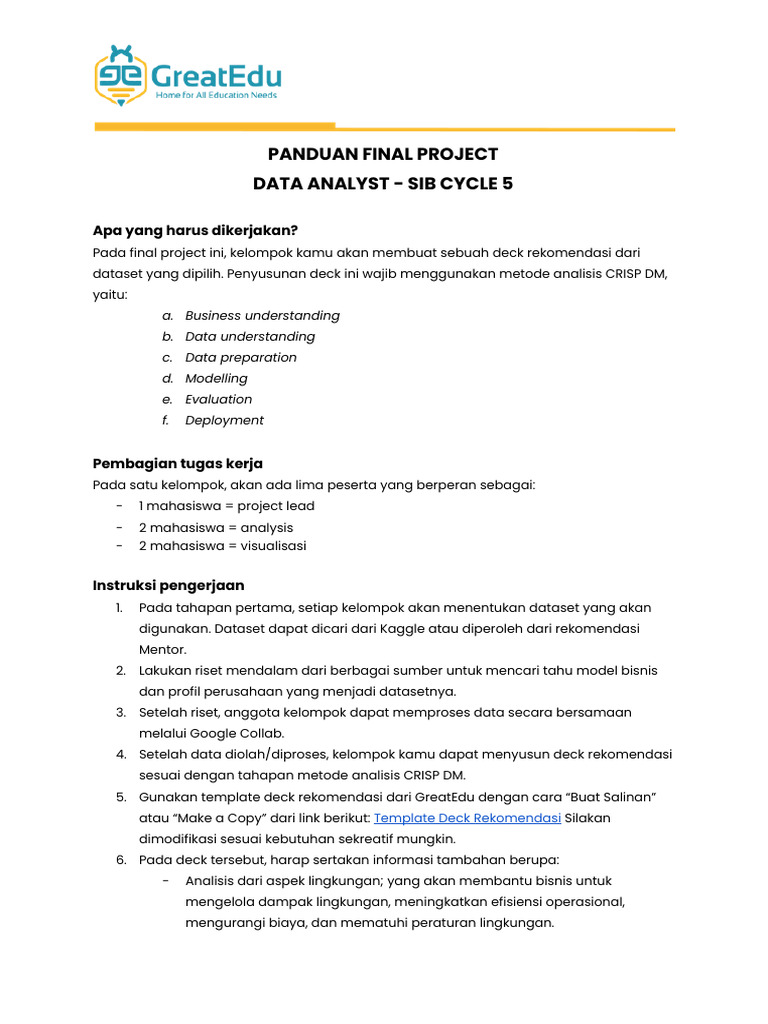 Panduan Final Project Data Analyst | PDF
