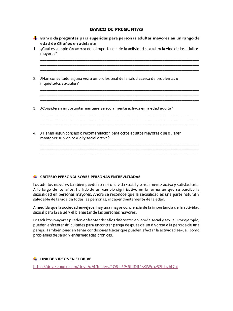 Banco de Preguntas Adultos Mayores | PDF | Vejez | Ciencias del comportamiento