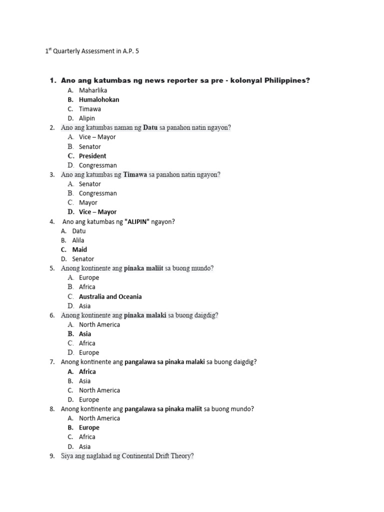 1st Quarterly Assessment in A | PDF