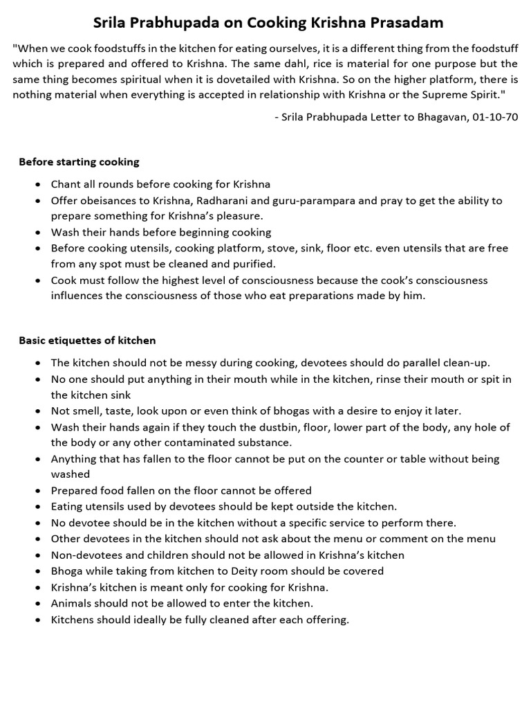 Srila Prabhupada On Cooking Krishna Prasada1 | PDF | Kitchen | Kitchen ...