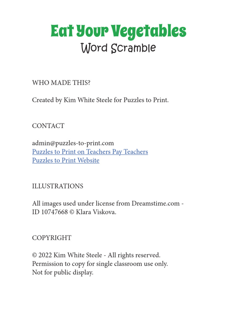 Vegetable Word Scramble | PDF | Vegetables | Foods
