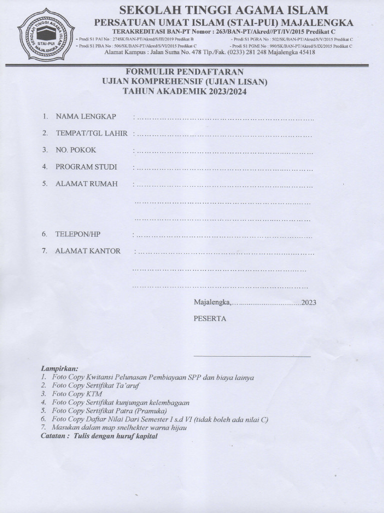 Formulir Kompre 2023 | PDF