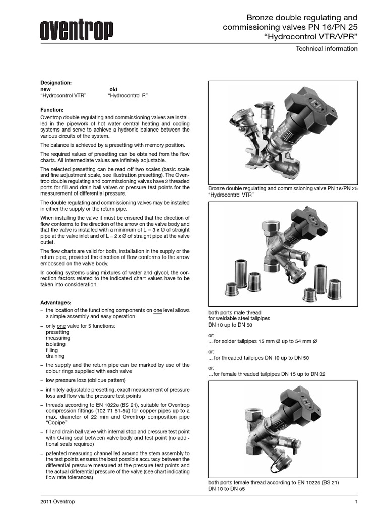 Oventrop Hydrocontrol VTR Valves Guide | PDF | Valve | Pipe (Fluid ...