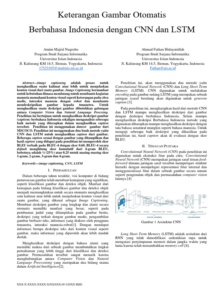 Admin, Keterangan Gambar Otomatis Berbahasa Indonesia Dengan CNN Dan LSTM | PDF