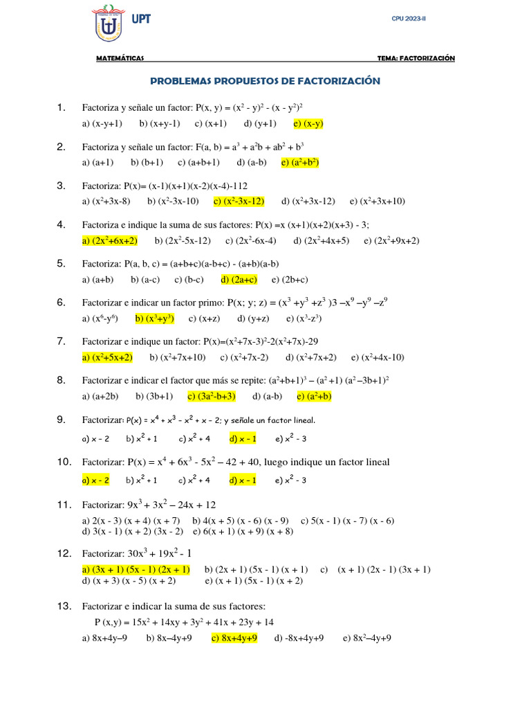 Practica de Factroización | PDF | Factorización | Matemática Elemental
