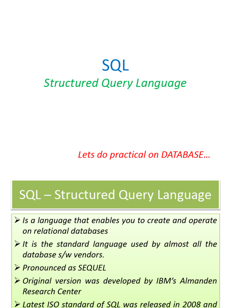 Structured Query Language: Lets Do Practical On DATABASE | PDF | Sql | Databases