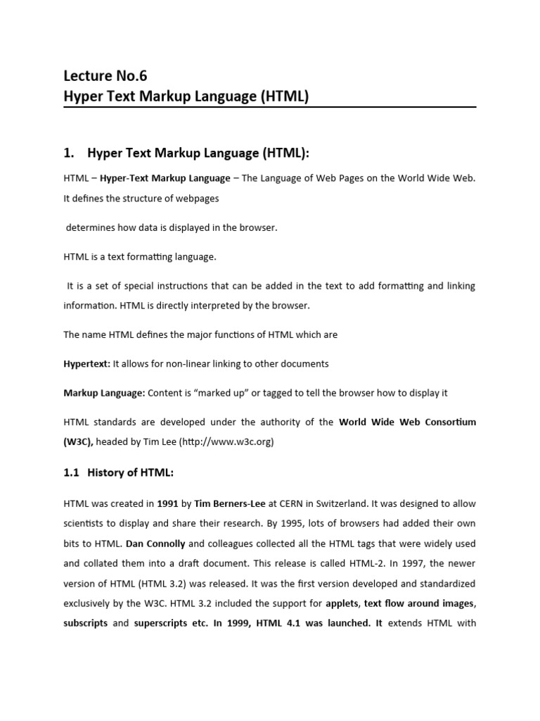 Lecture Html-Lec1 | PDF | Html | Html Element Lecture Html-Lec1 | PDF | Html | Html Element