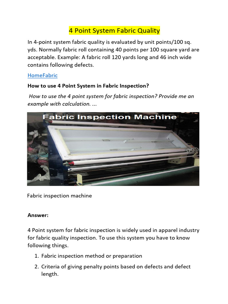 4 Point System Fabric Quality | PDF | Yard | Length