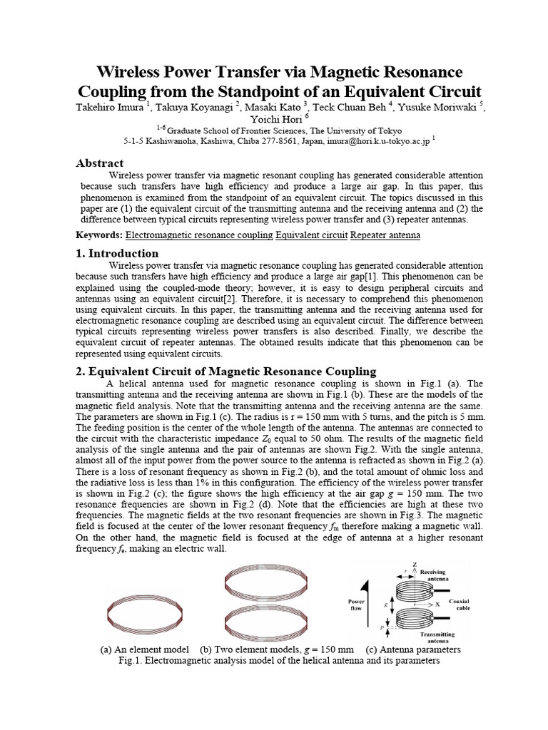 Wireless Power Transfer Via Magnetic Resonance | PDF | Antenna (Radio) | Inductance