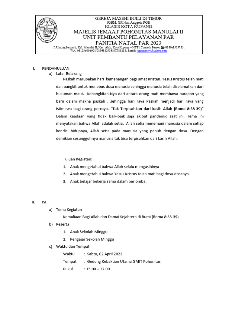 Proposal Paskah PAR | PDF