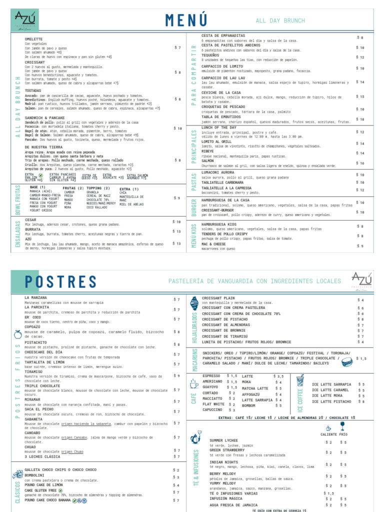 Menú Azú-Las Mercedes | PDF | Salsa | Tortita