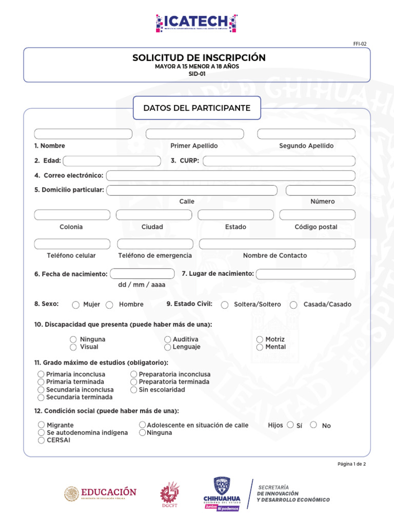 Solicitud de Inscripcion Menor de Edad 1 | PDF