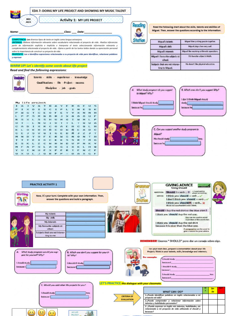 ACTIVITY 1 MY LIFE PROJECT 3°abcd | PDF