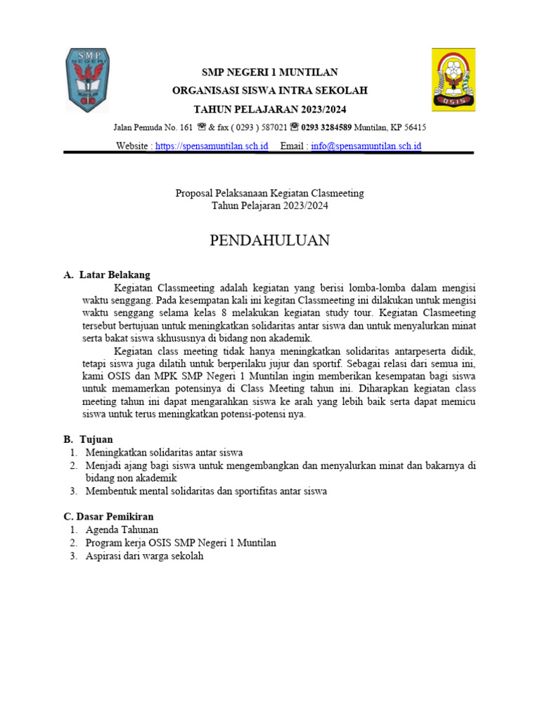 Proposal Classmeet Tebew 2 | PDF