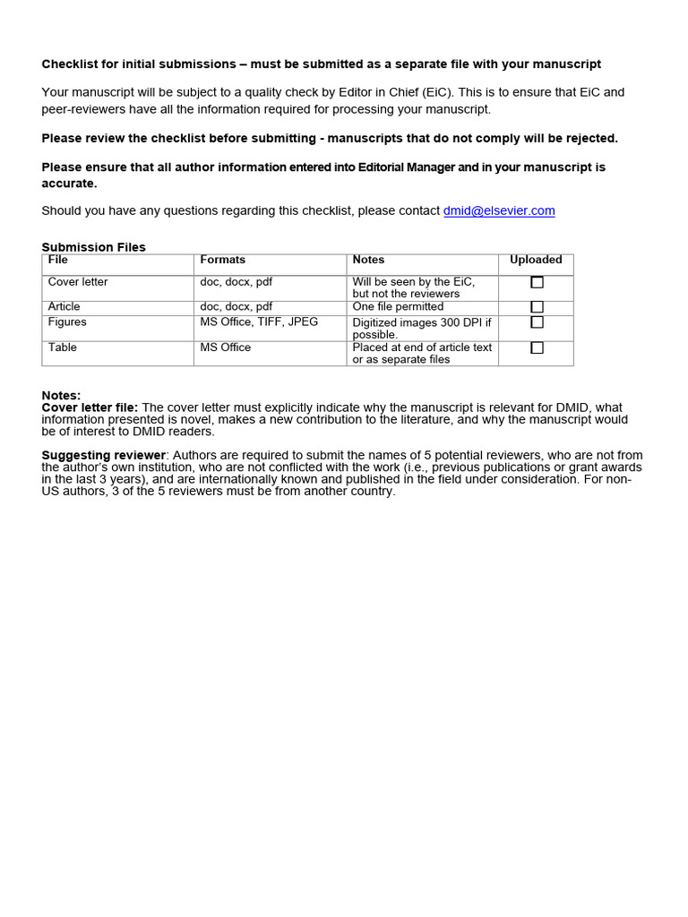 DMID ChecklistInitialSubmissions | PDF | Informed Consent | Citation