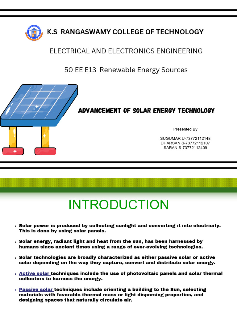 RECENT ADVANCEMENT IN SOLAR TECHNOLOGY - PPT - 20231125 - 100248 - 0000 | PDF | Solar Power ...