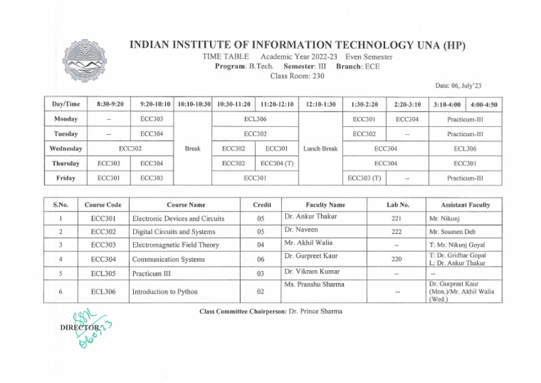 Time Table ECE III Sem. | PDF