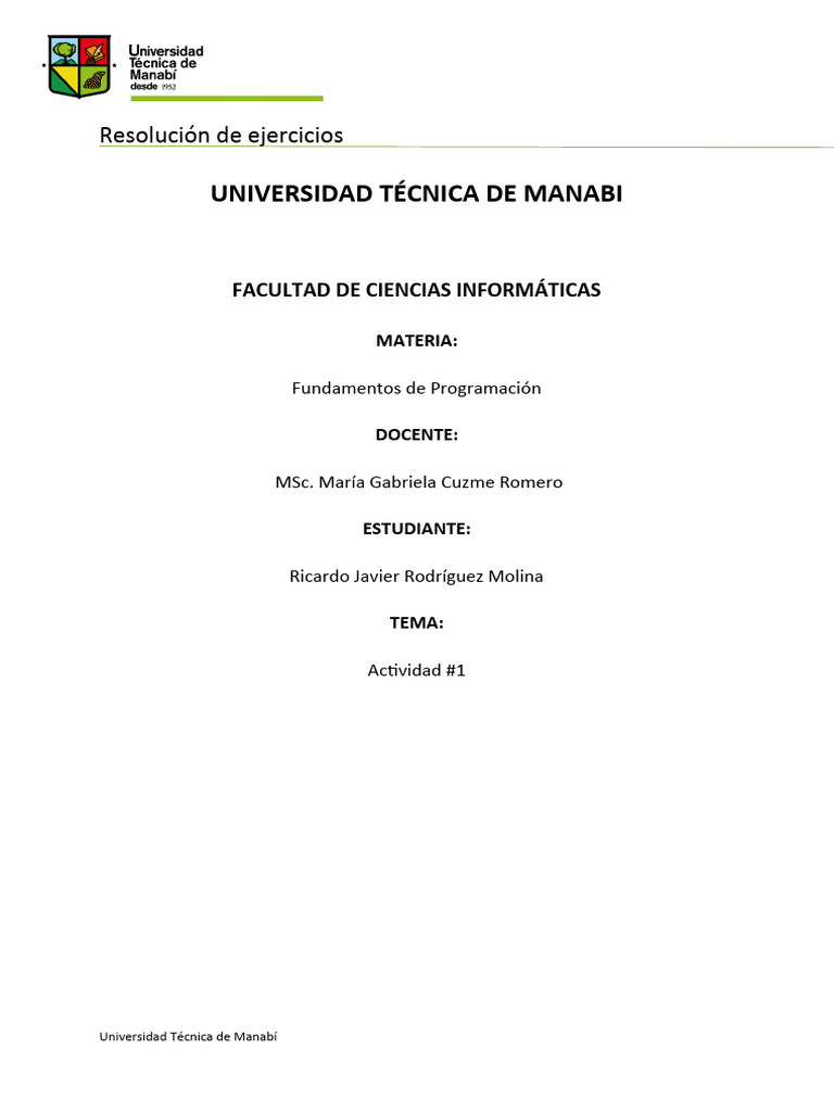 Actividad #1 Fundamentos de Programacion PDF | PDF
