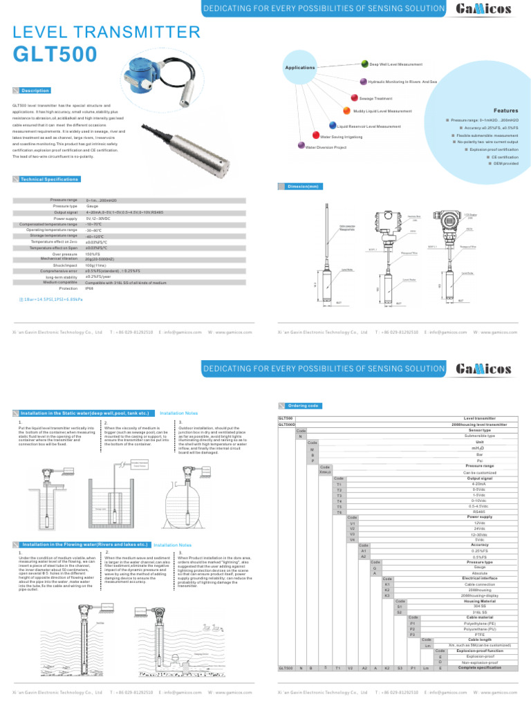 GLT500 Level Sensor | PDF | Electrical Engineering | Physical Sciences