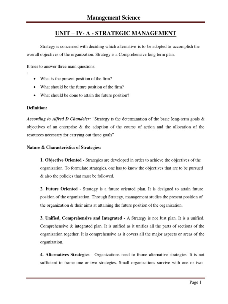 MS - Unit - Iv-1 | PDF | Strategic Management | Strategic Planning