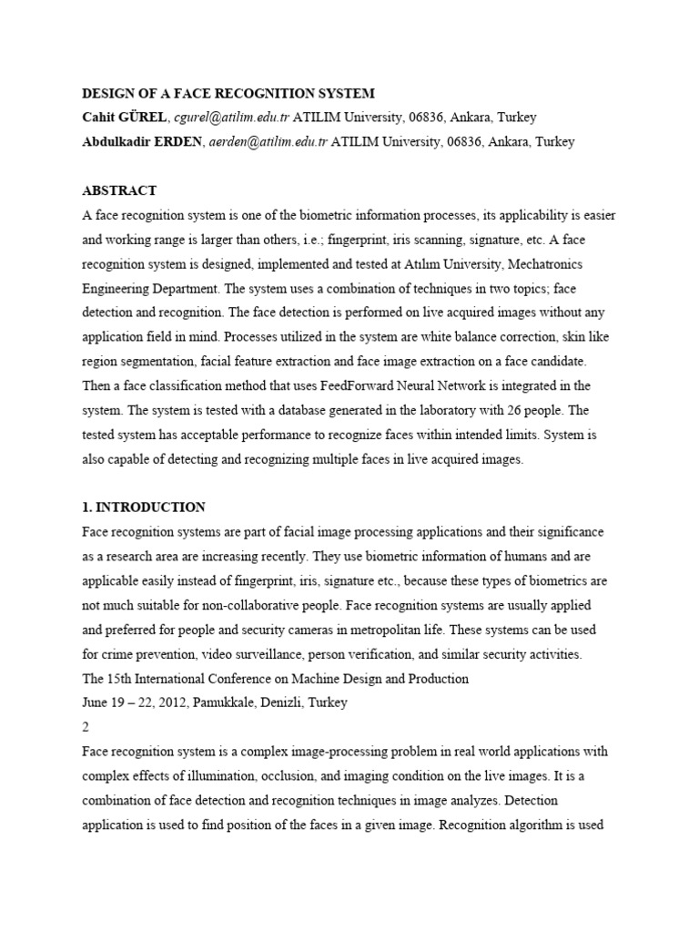 Design Of A Face Recognition System Pdf Color Balance Image Segmentation
