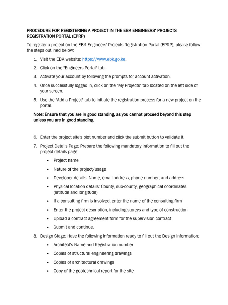 Procedure For Registering A Project in The Ebk Engineers | PDF ...