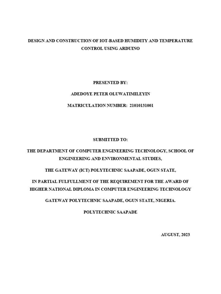 Oshodi Project Real | PDF | Internet Of Things | Arduino