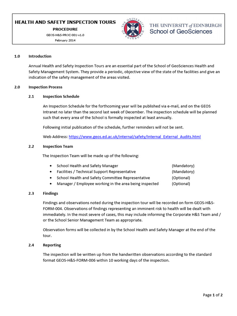 HS Inspection Procedure | PDF | Occupational Safety And Health