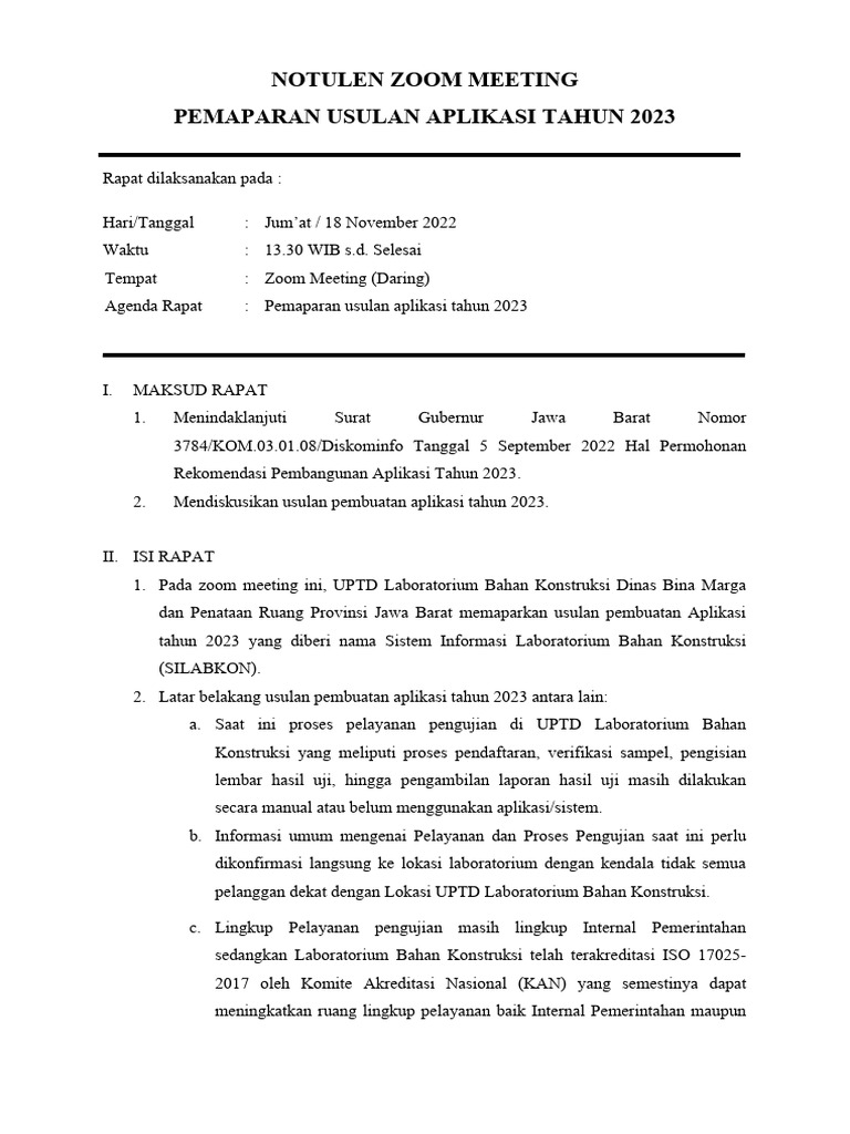 Notulen Rapat Usulan Aplikasi 2023 | PDF