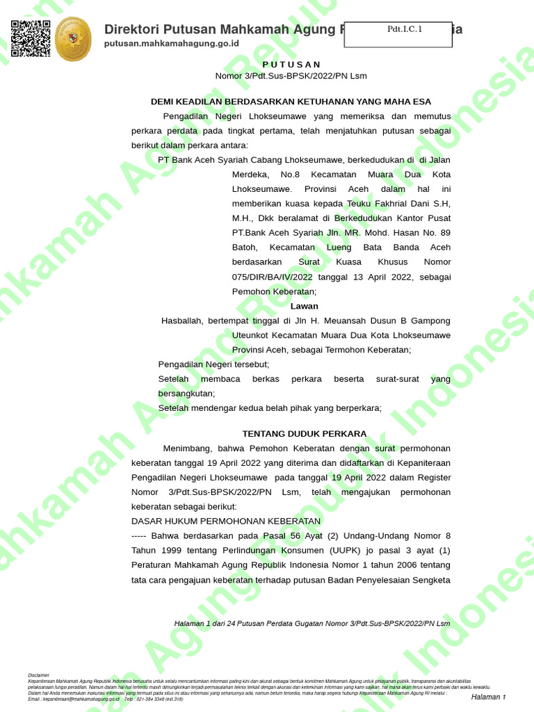Putusan 3 PDT - Sus-Bpsk 2022 PN LSM 20230623121110 | PDF
