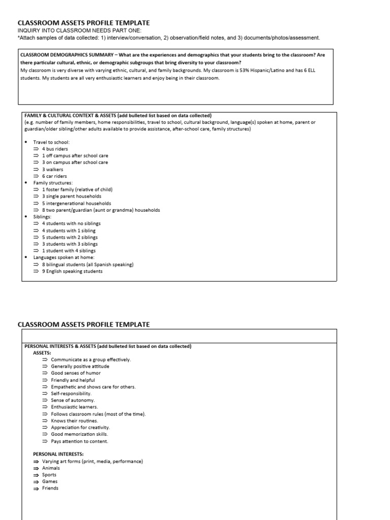 Classroom Assets Profile - Level 3 | PDF | Learning | Curriculum