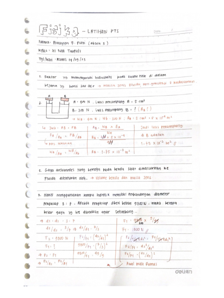 Latihan PTS Fisika - Ainayya Putri (Soal Ganjil) | PDF