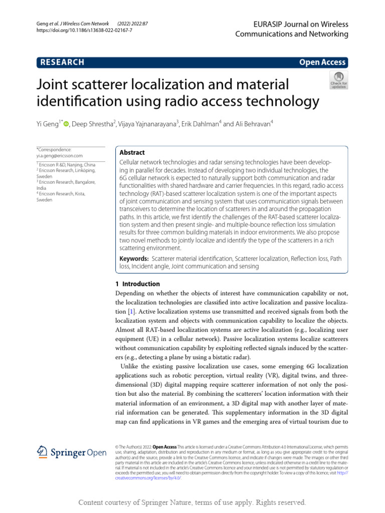 Joint Scatterer Localization and Material Identifi | PDF | Reflection (Physics) | Scattering