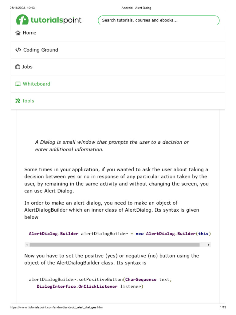 Android - Alert Dialog | PDF | Android (Operating System) | Dialog Box