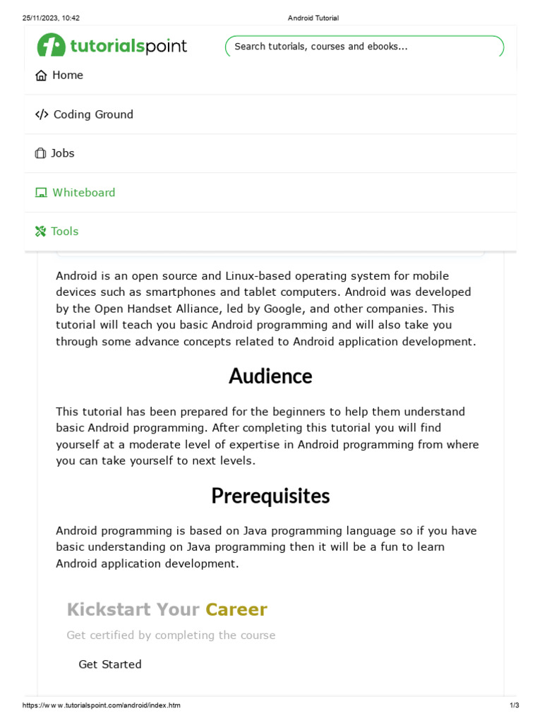 Android Tutorial Pdf Android Operating System Java Programming Language