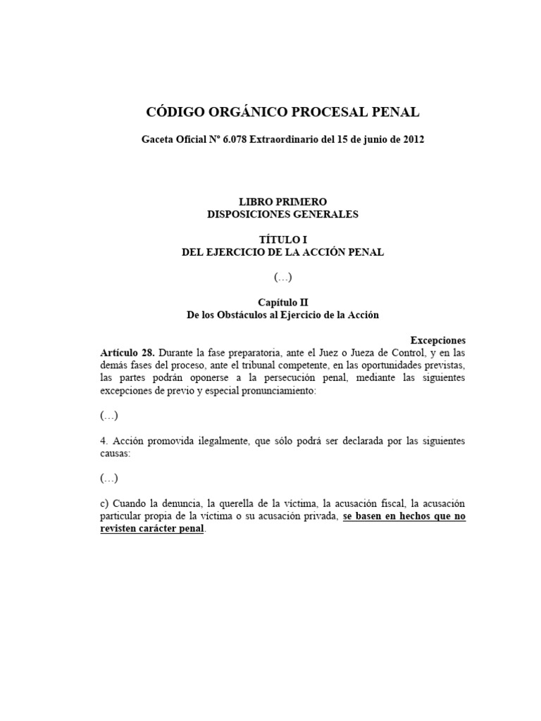 Elementos Del Delito en El COPP | PDF | Queja | Esfera pública