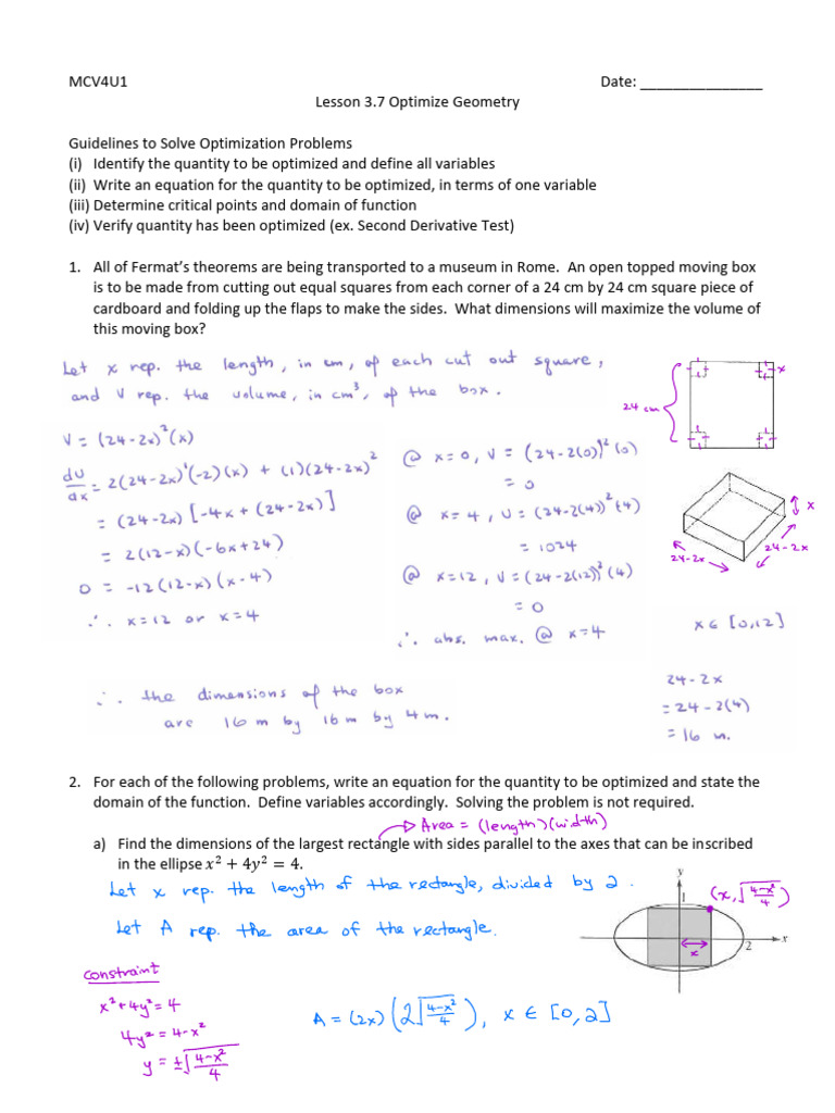 Lesson 3.7 Optimize Geometry Answers | PDF | Sphere | Geometry