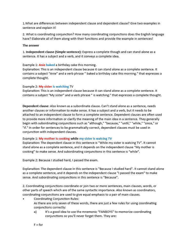 Differences Between Independent Clause and Dependent Clause | PDF ...
