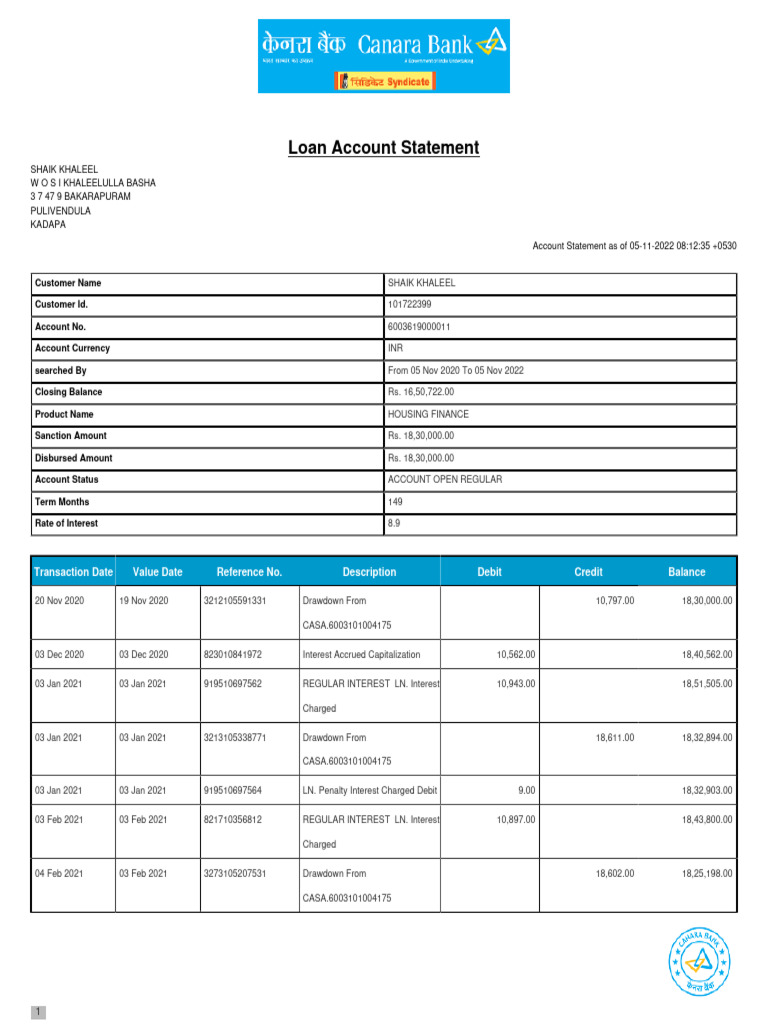 Loan Account Statement | PDF | Debits And Credits | Interest